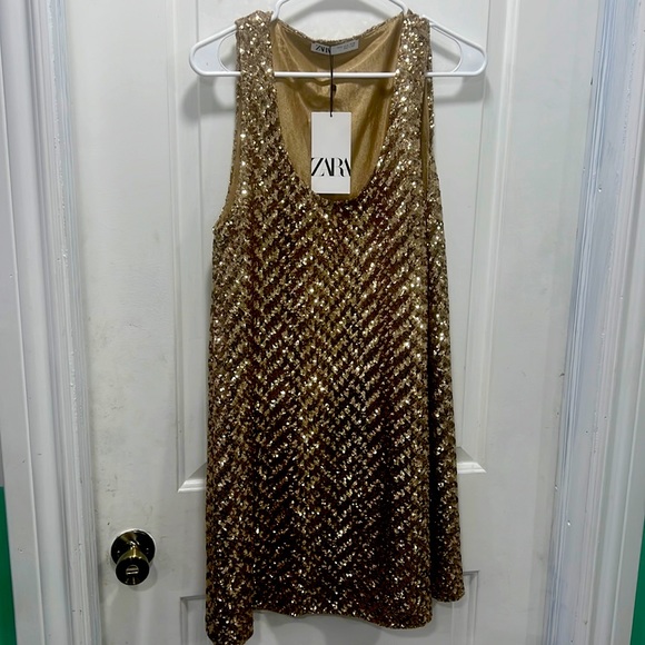 Zara | Dresses | Zara Gold Sleeveless Sequin Dress | Poshmark